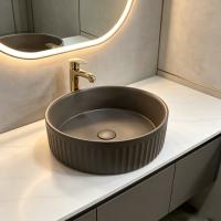 China Apartment Round Solid Surface Basin Vessel Sink Countertop Non Porous for sale