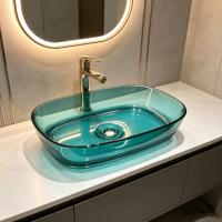 China Oval Rectangular Large Solid Surface Basin Vessel Sink Countertop Blue Resin 600mm for sale