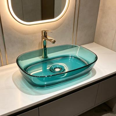 China Oval Rectangular Large Solid Surface Basin Vessel Sink Countertop Blue Resin 600mm for sale
