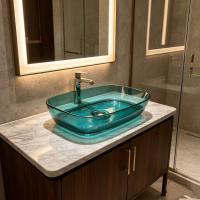 China Oval Rectangular Large Solid Surface Basin Vessel Sink Countertop Blue Resin 600mm for sale