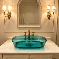 China Oval Rectangular Large Solid Surface Basin Vessel Sink Countertop Blue Resin 600mm for sale