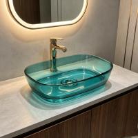 China Oval Rectangular Large Solid Surface Basin Vessel Sink Countertop Blue Resin 600mm for sale