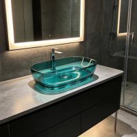 China Oval Rectangular Large Solid Surface Basin Vessel Sink Countertop Blue Resin 600mm for sale