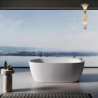 China Compact Freestanding Solid Surface Stone Resin Alcove Bathtub With Integrated Faucet for sale