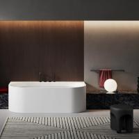 China 72 Inch Glossy Soaking Solid Surface Bathtub Freestanding With Integrated Water Faucet for sale