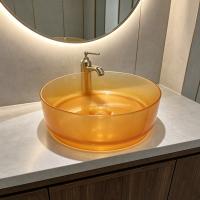 China Orange Resin Solid Surface Vessel Sink Countertop Basin 500mm For Contemporary Bathroom for sale