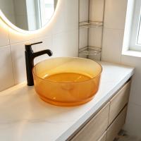 China Orange Resin Solid Surface Vessel Sink Countertop Basin 500mm For Contemporary Bathroom for sale