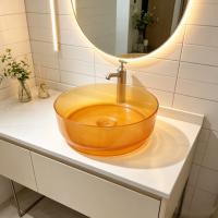 China Orange Resin Solid Surface Vessel Sink Countertop Basin 500mm For Contemporary Bathroom for sale