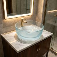China 400mm Crystal Clear Resin Solid Surface Basin Countertop Bowl Sink for sale