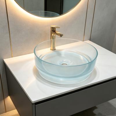 China 400mm Crystal Clear Resin Solid Surface Basin Countertop Bowl Sink for sale