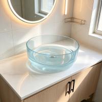 China 400mm Crystal Clear Resin Solid Surface Basin Countertop Bowl Sink for sale