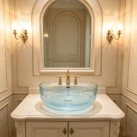 China 400mm Crystal Clear Resin Solid Surface Basin Countertop Bowl Sink for sale