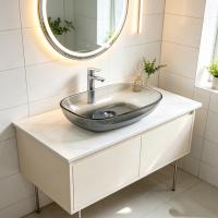 China Rectangular Resin Bathroom Countertop Basin Countertop Vessel Sink Smoky Grey OEM for sale