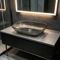 China Rectangular Resin Bathroom Countertop Basin Countertop Vessel Sink Smoky Grey OEM for sale