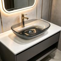 China Rectangular Resin Bathroom Countertop Basin Countertop Vessel Sink Smoky Grey OEM for sale