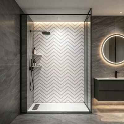 China Chevron Decorative Solid Surface Shower Wall Panel Bathtub Surround for sale
