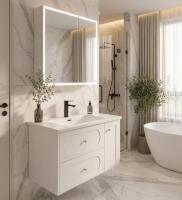 China 700mm Stainless Steel Bathroom Sink Cabinets Wall Mounted Vanity Set With LED Mirror for sale