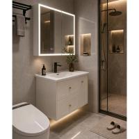 China 700mm Stainless Steel Bathroom Sink Cabinets Wall Mounted Vanity Set With LED Mirror for sale