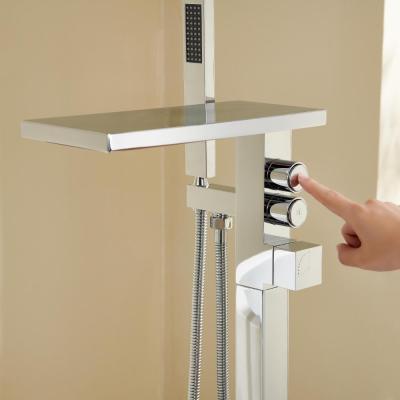 China Polished Chrome Freestanding Waterfall Bath Taps Faucet Widespread for sale