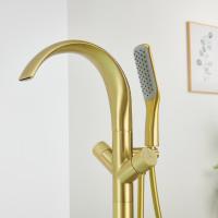 China Modern Brushed Gold Freestanding Waterfall Bathtub Faucet with Handheld Shower bath sanitary ware for sale