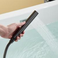 China Modern Gunmetal Grey Freestanding Waterfall Bathtub Faucet with Storage Shelf & Handheld Shower bath sanitary ware for sale