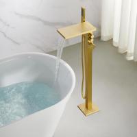 China Modern Brushed Gold Freestanding Bathtub Faucet Solid Brass Waterfall Tub Filler with Handheld Shower bath sanitary ware for sale