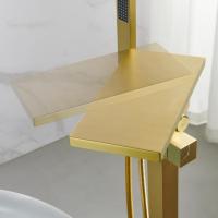 China Modern Brushed Gold Freestanding Bathtub Faucet Solid Brass Waterfall Tub Filler with Handheld Shower bath sanitary ware for sale