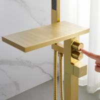 China Modern Brushed Gold Freestanding Bathtub Faucet Solid Brass Waterfall Tub Filler with Handheld Shower bath sanitary ware for sale