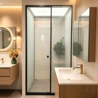 China Residential Bathroom Sliding Frameless Swinging Shower Door Enclosure Acid Etched Glass for sale