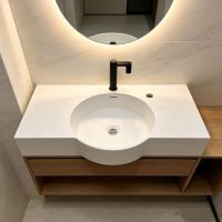 China SOLID SURFACE INTEGRATED COUNTERTOP ROUND BASIN VANITY,SOLID SURFACE VANITY TOP, INTEGRATED ROUND SINK COUNTERTOP, ARTIFICIAL STONE BATHROOM BASIN, WOOD CABINET VANITY UNIT, for sale