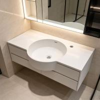 China SOLID SURFACE INTEGRATED COUNTERTOP ROUND BASIN VANITY,SOLID SURFACE VANITY TOP, INTEGRATED ROUND SINK COUNTERTOP, ARTIFICIAL STONE BATHROOM BASIN, WOOD CABINET VANITY UNIT, for sale