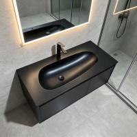 China BLACK SOLID SURFACE INTEGRATED FLOATING VANITY WITH CURVED BASIN,BLACK SOLID SURFACE FLOATING VANITY | SEAMLESS CURVED INTEGRATED BASIN for sale