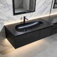 China BLACK SOLID SURFACE INTEGRATED FLOATING VANITY WITH CURVED BASIN,BLACK SOLID SURFACE FLOATING VANITY | SEAMLESS CURVED INTEGRATED BASIN for sale