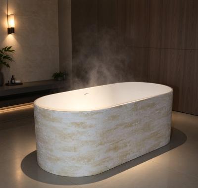 China Travertine Stone Texture Solid Surface Freestanding Tub for sale