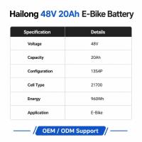 China Hailong E-Bike Battery 48V 20Ah with 13S4P Configuration and 21700 Lithium Cells for sale