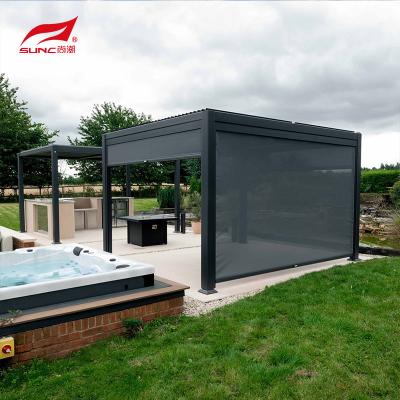 China Grey Motorized Louvred Roof Aluminium Pergola With Zip Screen Blinds for sale
