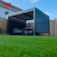 China Grey Motorized Louvred Roof Aluminium Pergola With Zip Screen Blinds for sale