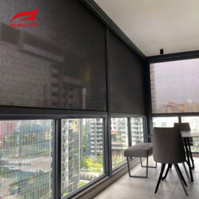 China Black Motorized Outdoor Roller Blinds Sun Shade Patio Waterproof Pvc Zip Screen Blinds for sale
