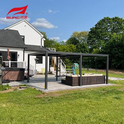 China Motorized Outdoor Aluminium Pergola With Downpipe Size Louver Blades for sale