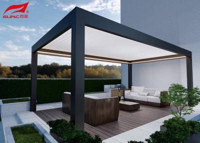 China Outdoor Motorized Aluminium Pergola with Customized Frame and ss grade 304 Aluminium Round Rod for sale