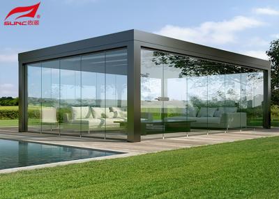 China Modern Waterproof Outdoor Roller Blinds Motorized Aluminium Pergola With Sliding Glasses for sale