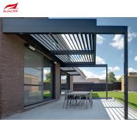 China Modern Waterproof Outdoor Motorized louvered Aluminium Pergola With Sliding Glasses for sale