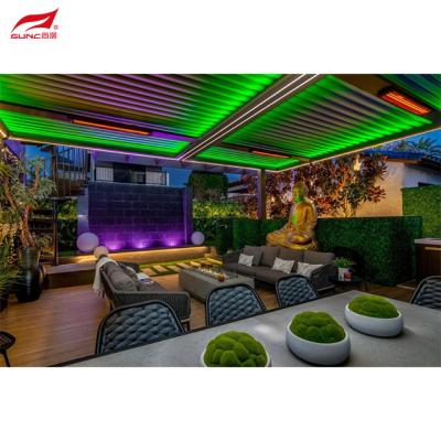 China Modern Waterproof Outdoor Motorized louvered Aluminium Pergola With Sliding Glasses for sale