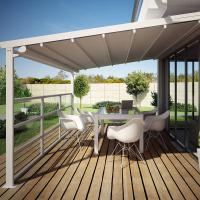 China Remote Control Retractable Garden Awning Alunimium Gazebo Side Screen With Led Lights for sale