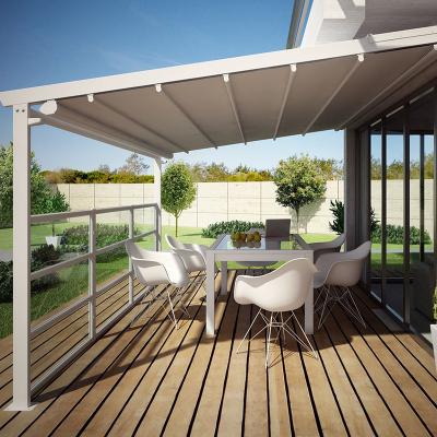 China Remote Control Retractable Garden Awning Alunimium Gazebo Side Screen With Led Lights for sale