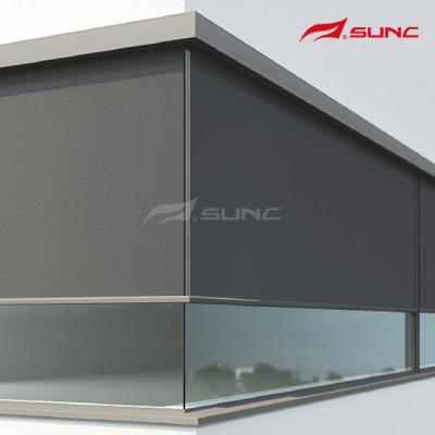 China Restaurant Windproof Roller Motorized Track Blinds UV Coating for sale