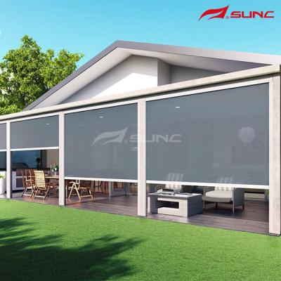 China Facade Sunshade Zip Track Motorised Roller Blinds Pvdf Surface for sale