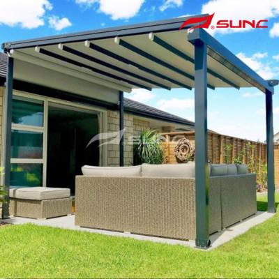 China Waterproof PVC Fabric Retractable Roof Pergola With LED Light for sale
