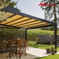 China Easily Assembly Retractable Roof Pergola Made Of Aluminum Alloy With Motorized Operation And LED Light Strips for sale
