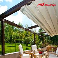 China Aluminium Frame PVC Sail Retractable Roof Pergola Remote Control for sale